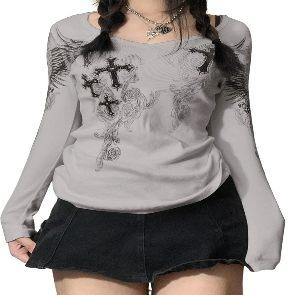 Click here for Generic Harajuku Floral Long Sleeve Crop Tops V Ne... prices