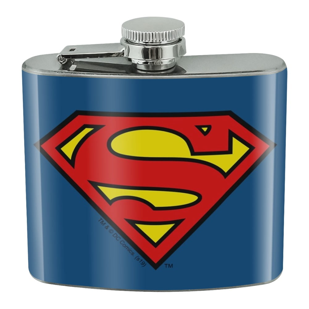 Superman Classic S Shield Logo Stainless Steel 5oz Hip Drink Kidney ...