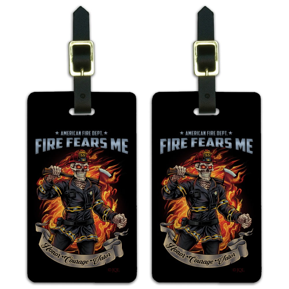 American Fire Department Firefighter Skeleton Fears Me Luggage ID Tags ...