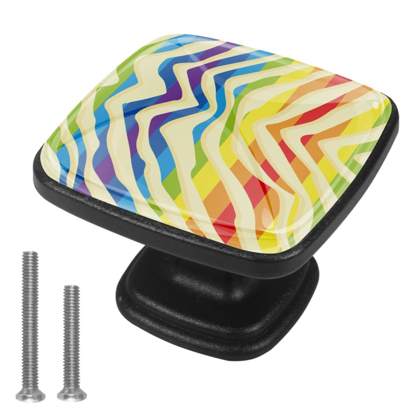4 Pcs Cabinet Handle Drawer Pulls Rainbow Stripes Wave Knobs with ...