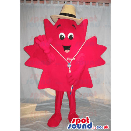 Cute Big Red Maple Leaf Plush SPOTSOUND Mascot With A Logo And Hat ...