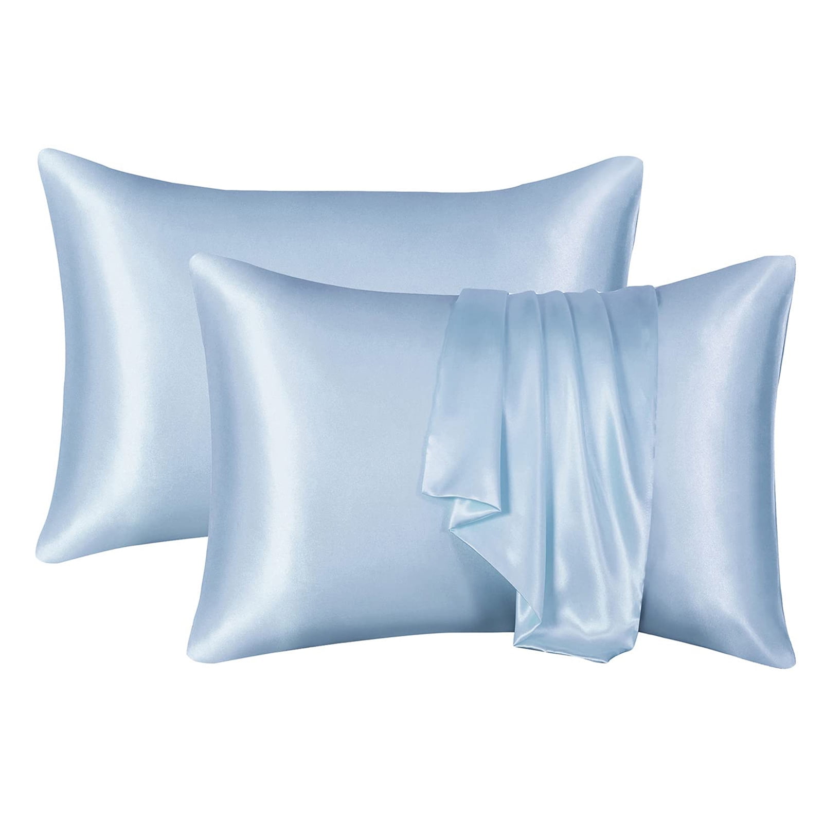 Auvideal Pillow Covers Sky Blue Silk Pillow Cases Set of 2 Satin Pillow ...