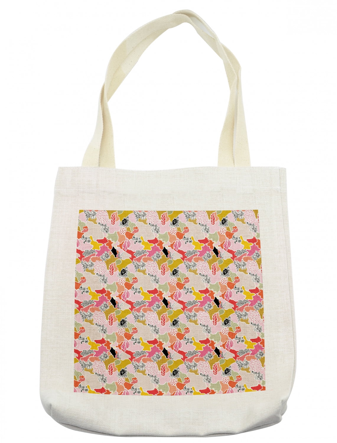Abstract Tote Bag, Contemporary Style Flower with Patchwork Polka Dots ...