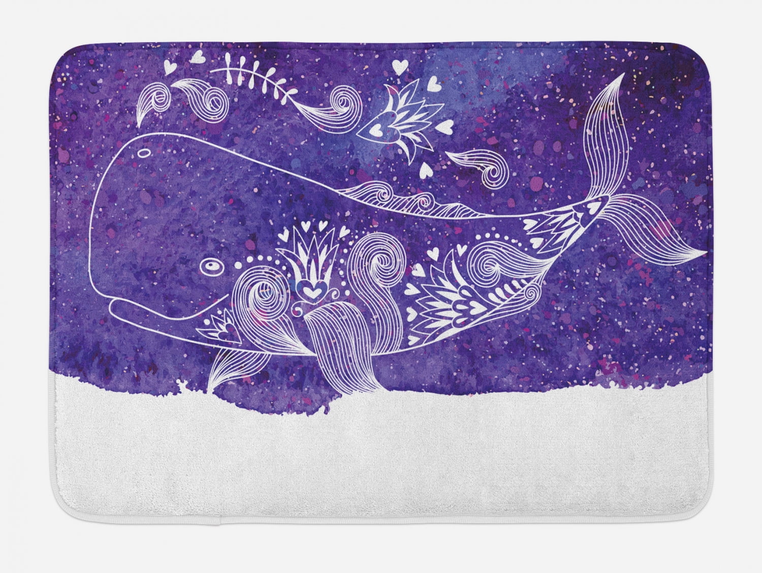 Whale Bath Mat, Watercolor Whale with Floral Flower Hearts Details ...