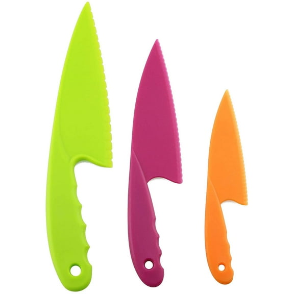 3 Colors Plastic Knife Set 3 Sizes Nylon Knife Safety Cooking Chef ...