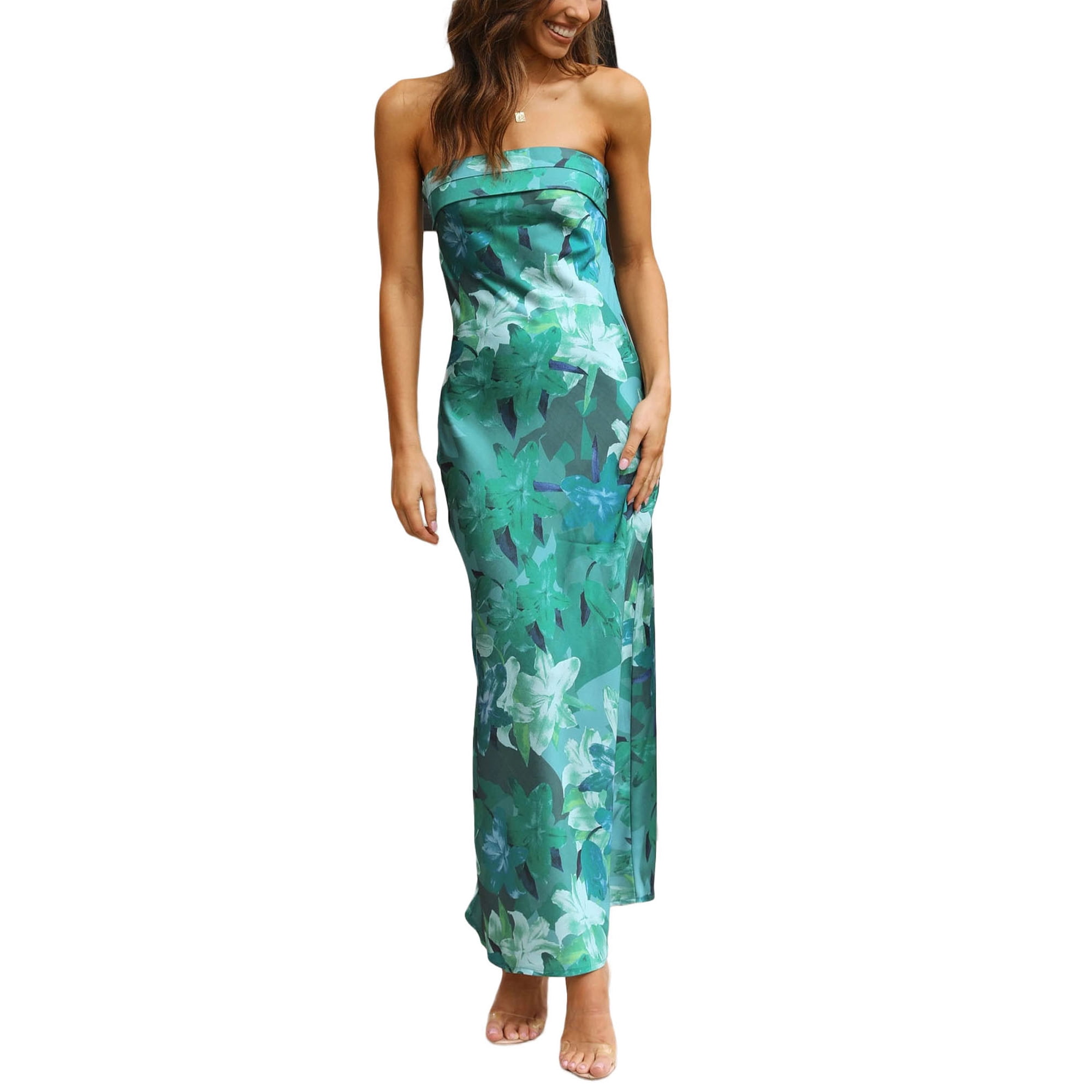 Click here for Fortune Women Elegant Floral Tube Dress Sleeveless... prices