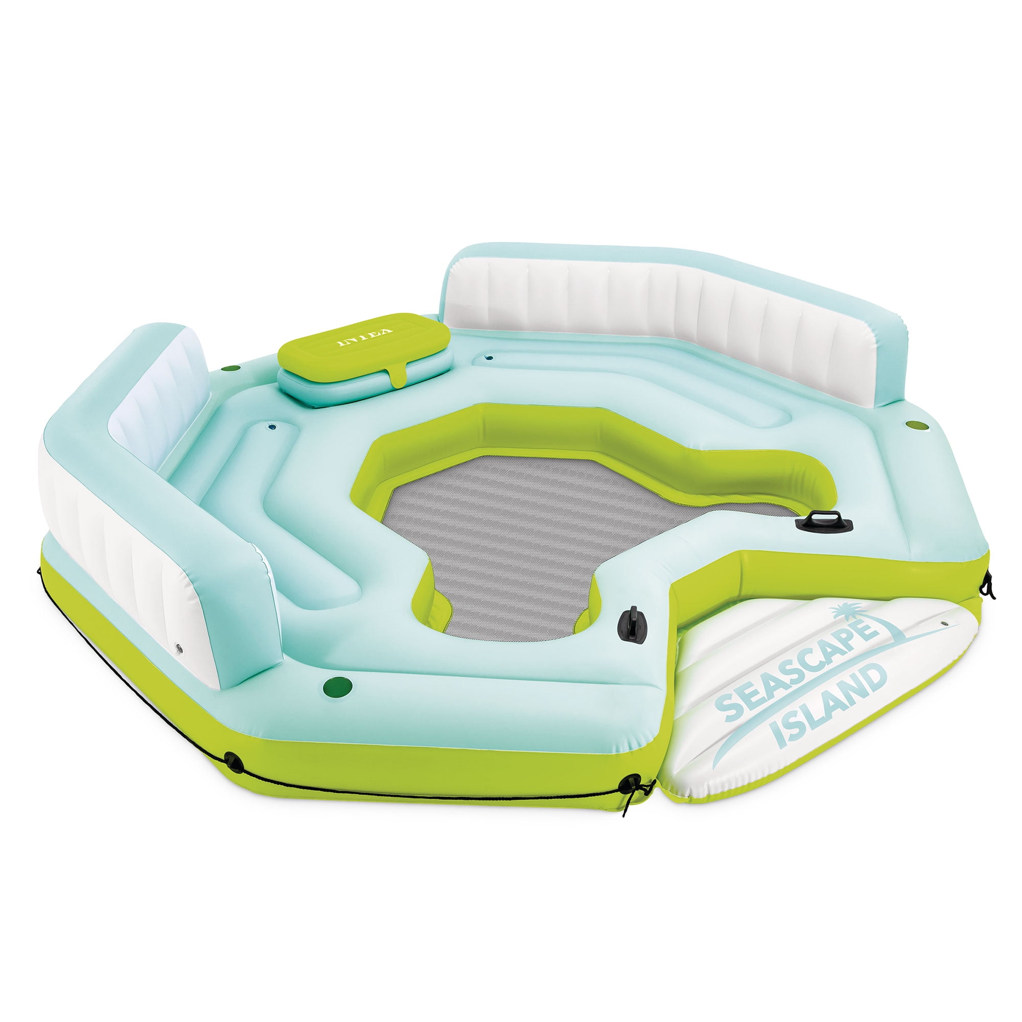 Open Box Seascape Island Inflatable Water Lounge w/ Built In Cooler ...