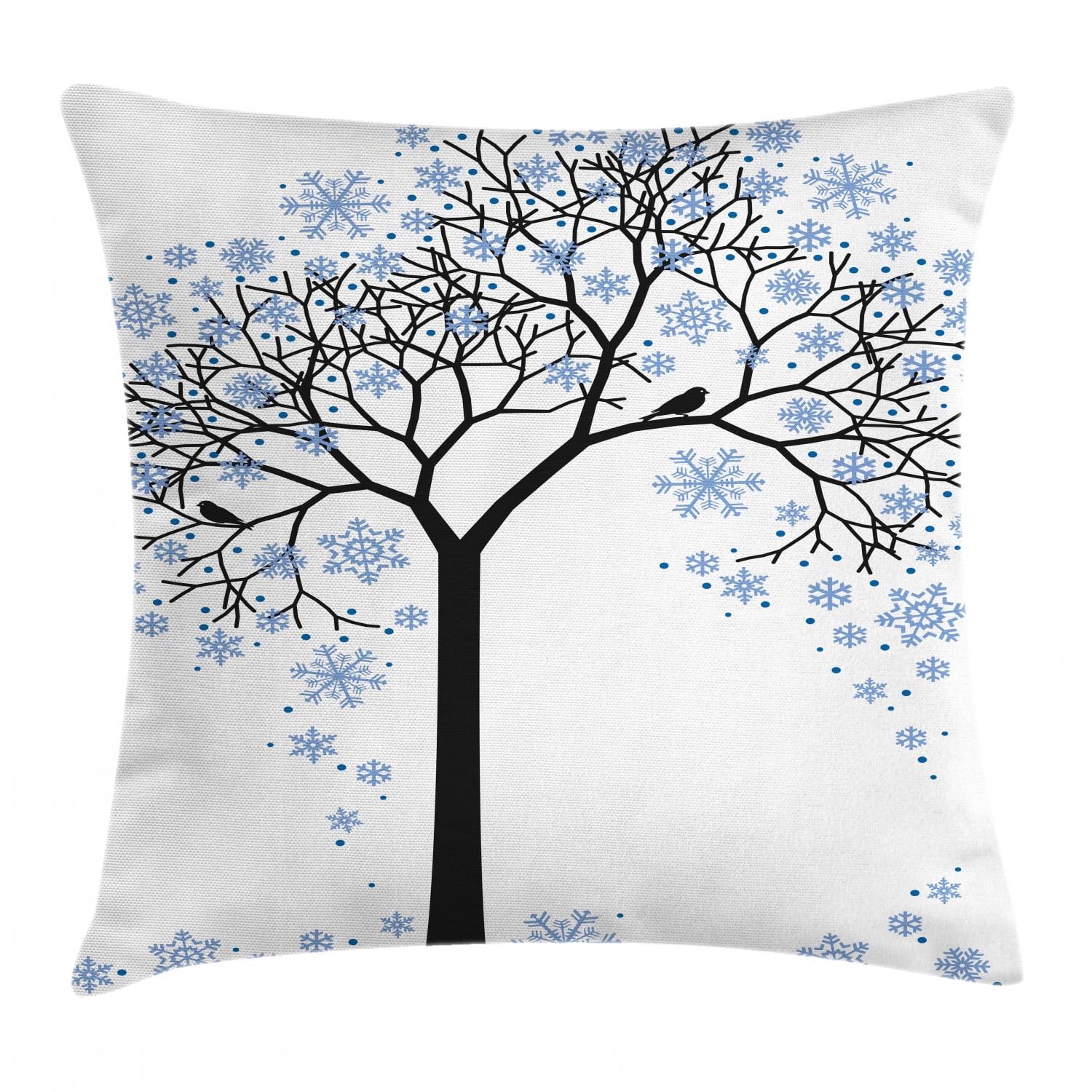 Winter Throw Pillow Cushion Cover, Barren Tree Silhouette Snowflake ...