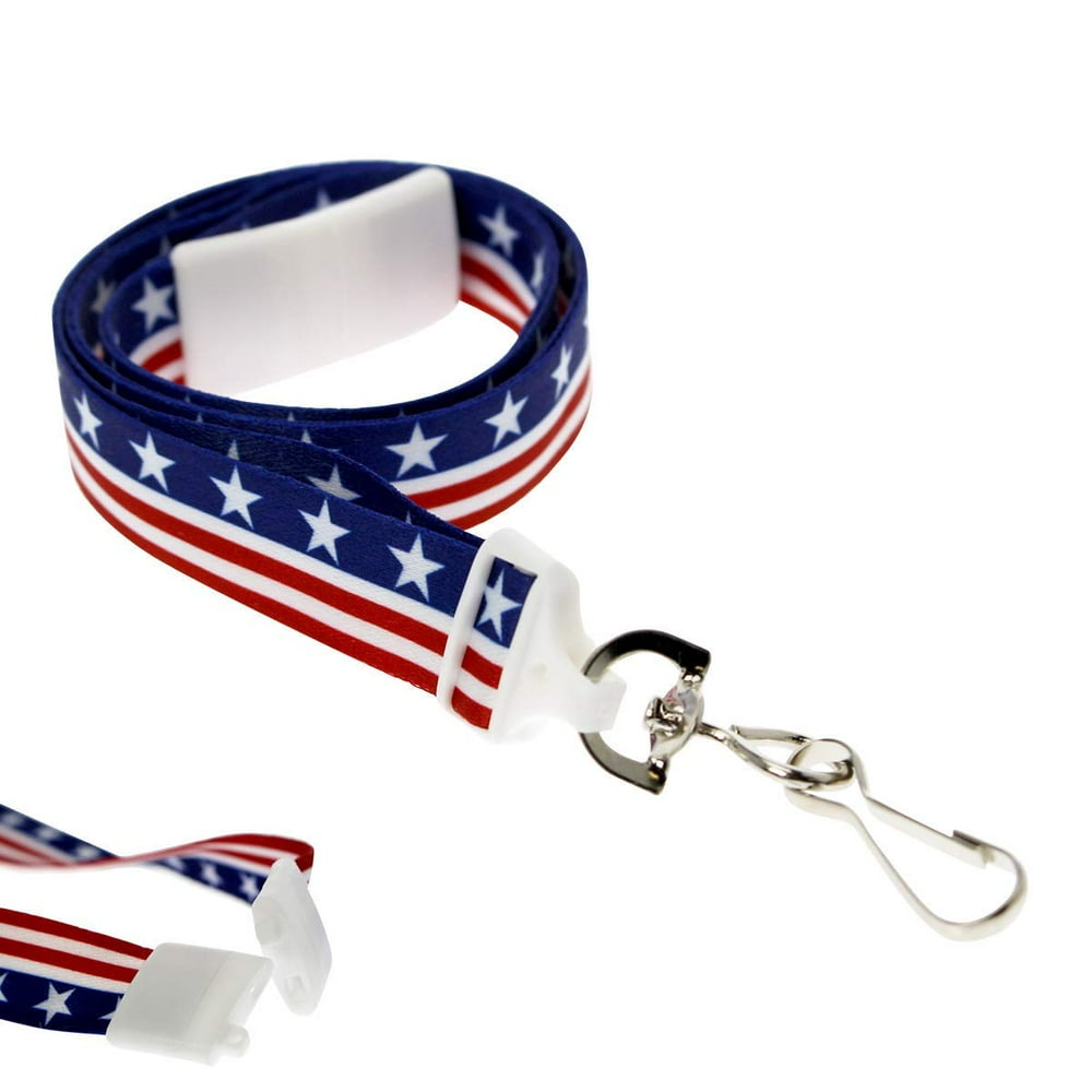 Bulk 100 Pack - American Flag Lanyard for ID Badges & Keys - Patriotic ...