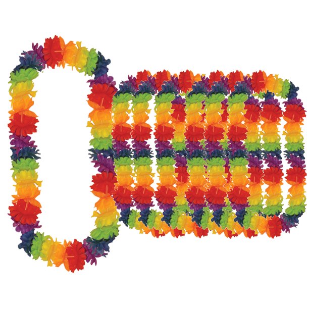 Tropical Sun Rainbow Summer Luau Dance Party Fabric Lei, Neon, 21", 25 ...