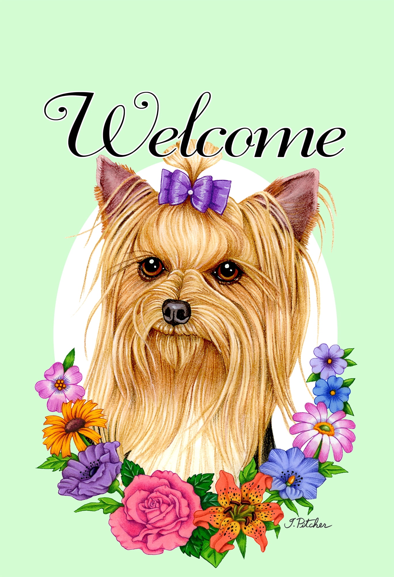 Yorkie Show Cut - Best of Breed Welcome Flowers House Flags - Walmart.com