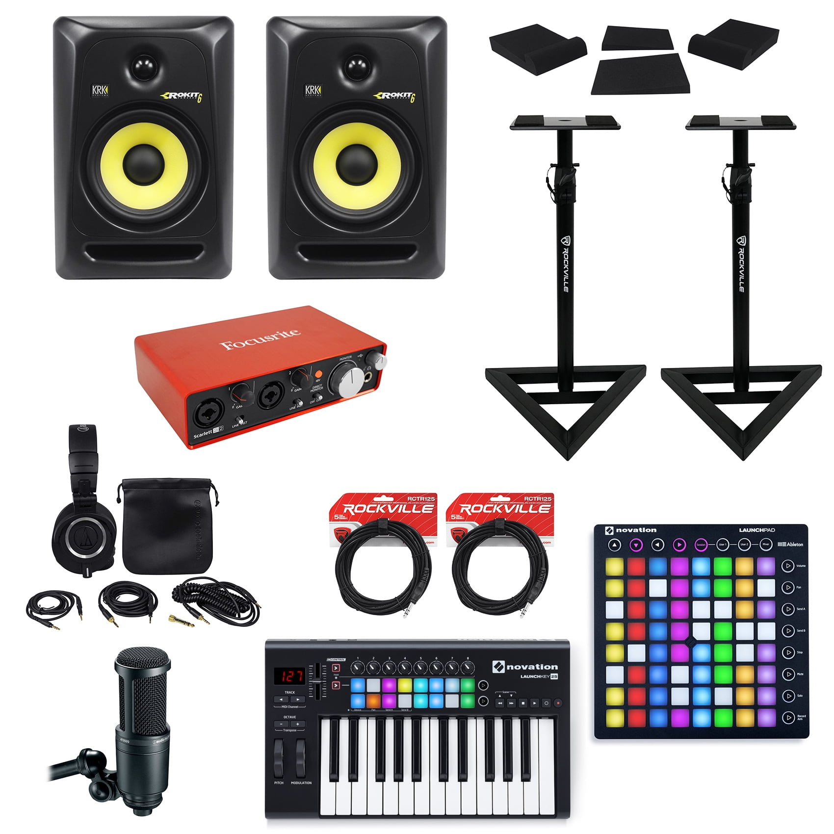 Focusrite Interface+Controller+Pad+Audio Technica Mic+Headphones+2) KRK ...