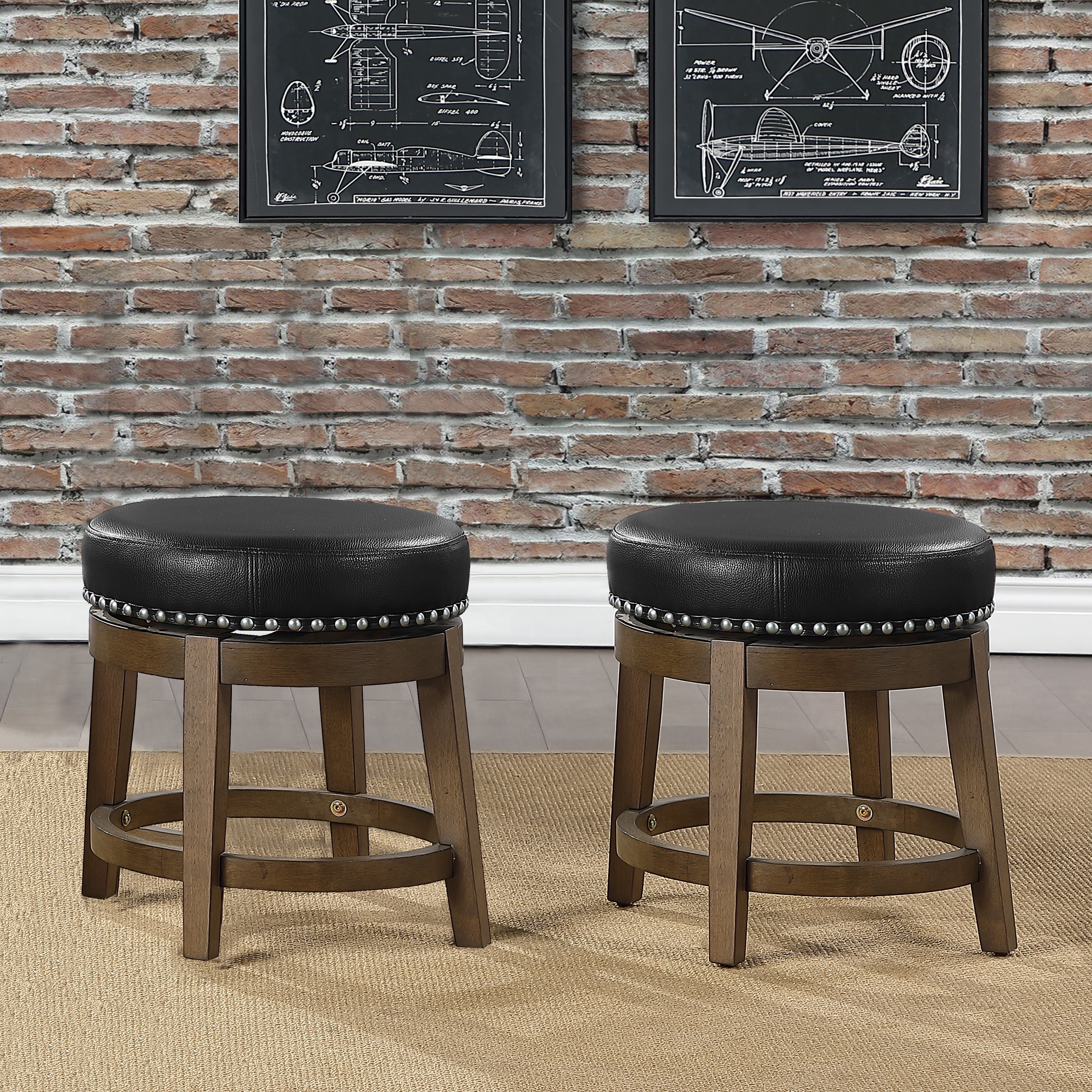 Westby Short Height Round Swivel Barstool (Set of 2), Black - Walmart.com