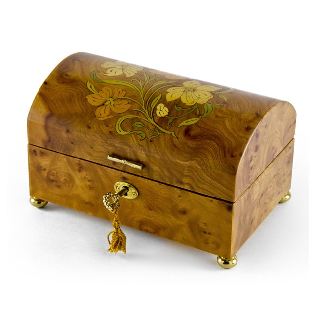 Handcrafted 30 Note Wood Tone Floral Inlay Treasure Chest Musical ...