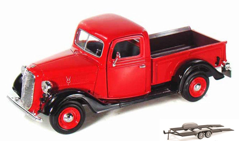 Diecast Car & Trailer Package - 1937 Ford Pick Up Truck, Red With Black ...