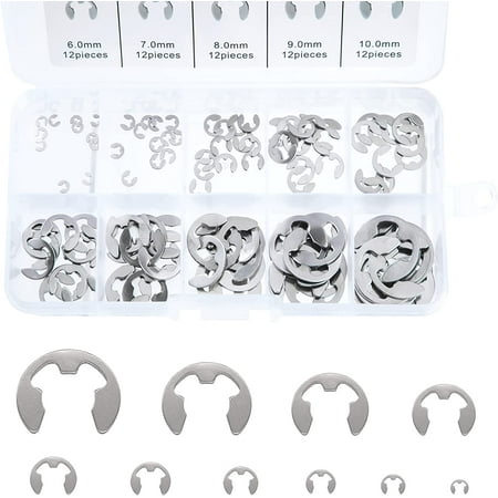 YERDGARY Stainless Steel E-Clip Ring, 120 Pcs External Retaining Ring ...