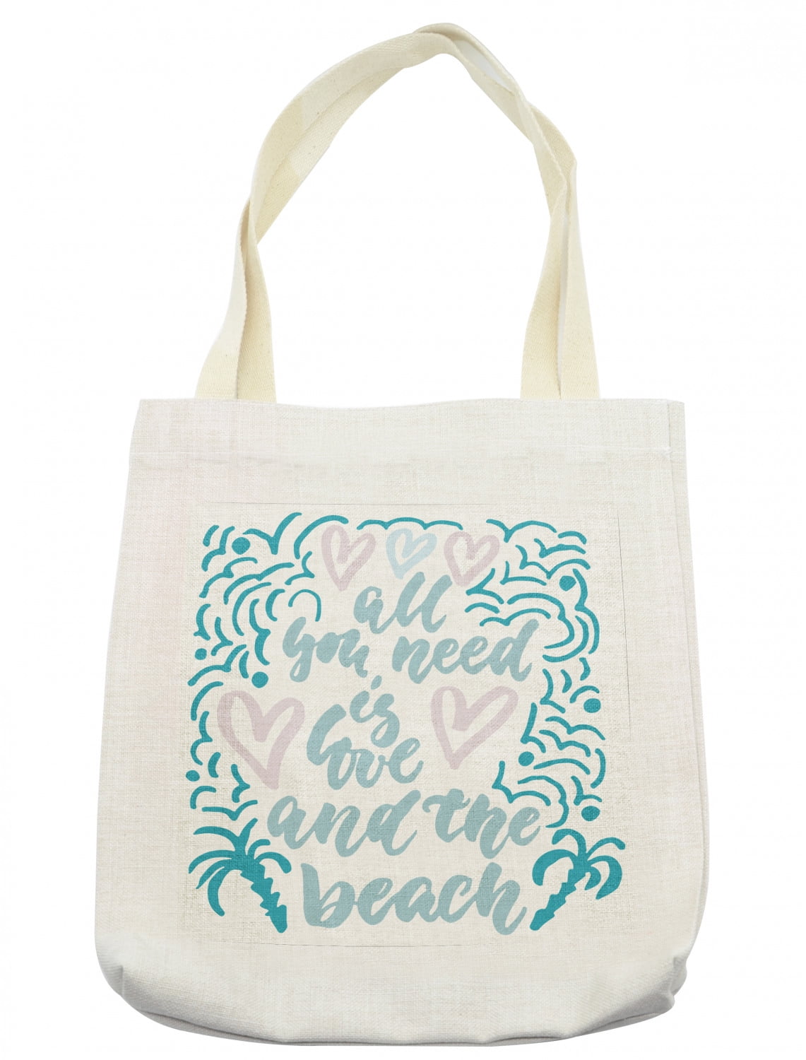 Saying Tote Bag, All You Need is Love and the Beach Message with Wavy ...