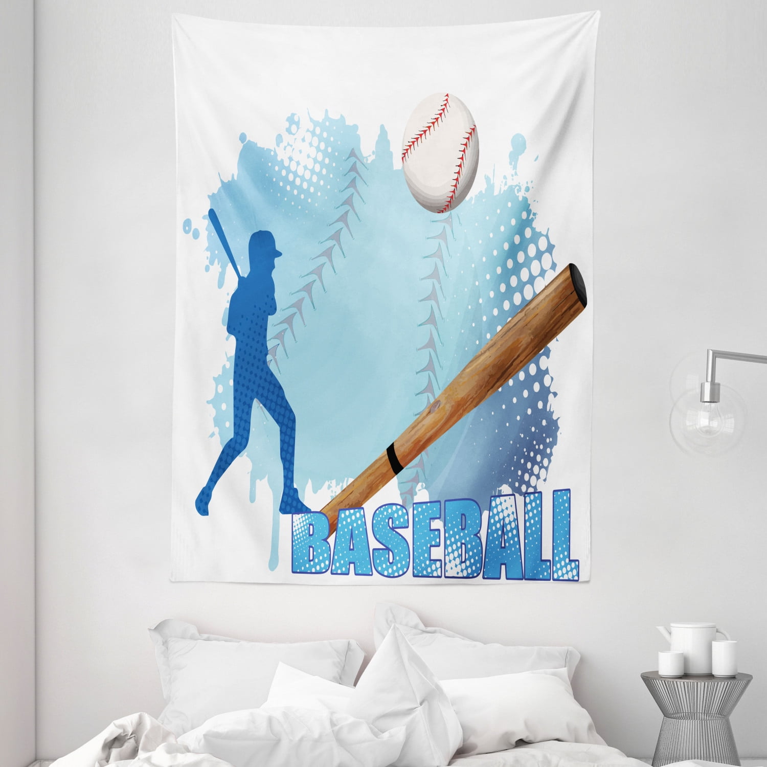 Baseball Tapestry, Silhouette of A Baseball Player with Basic Game ...