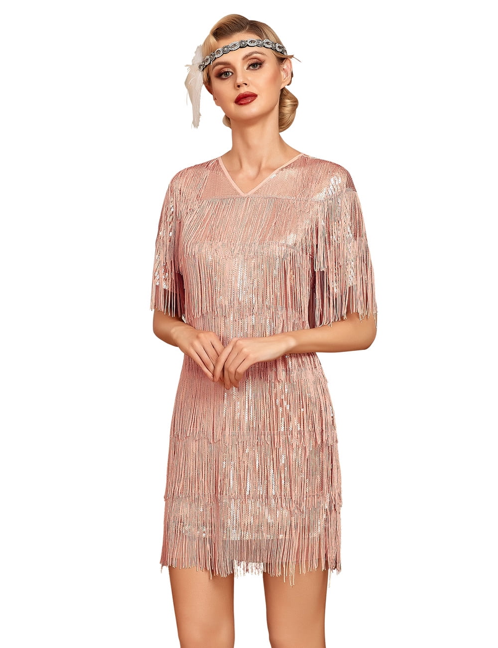 PrettyGuide Women's Flapper Dresses Tiered Long Fringed Sequin 1920s ...