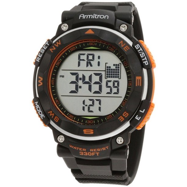 Men's Black Dial And Orange Accents Chronograph Watch, Black Resin ...