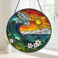 Beach Sunrise Ocean Waves Stained Glass Suncatcher Window Hanging ...