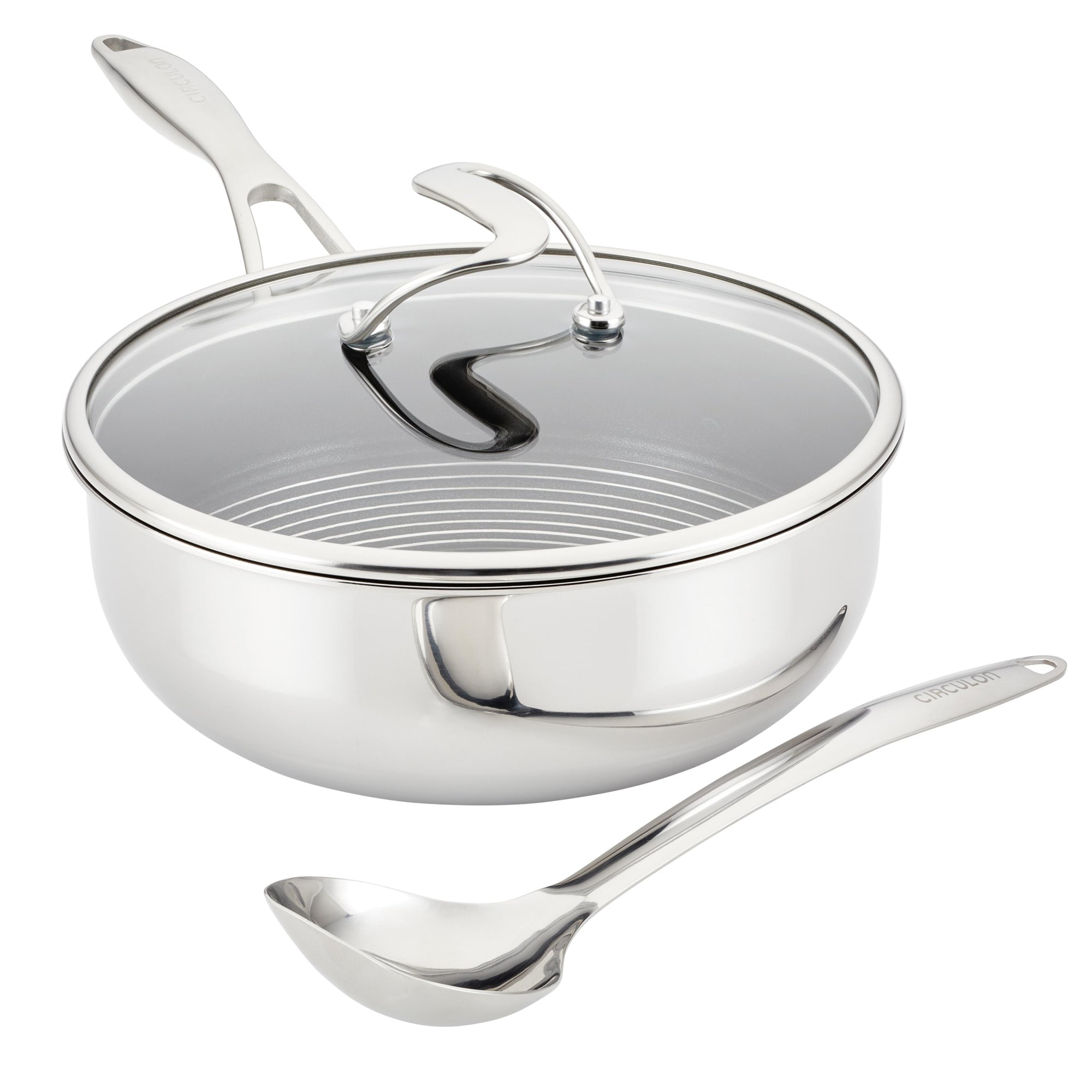 Circulon Clad Stainless Steel Chef Pan And Utensil Set With Hybrid Steelshield And Nonstick Technology  3-Piece  Silver