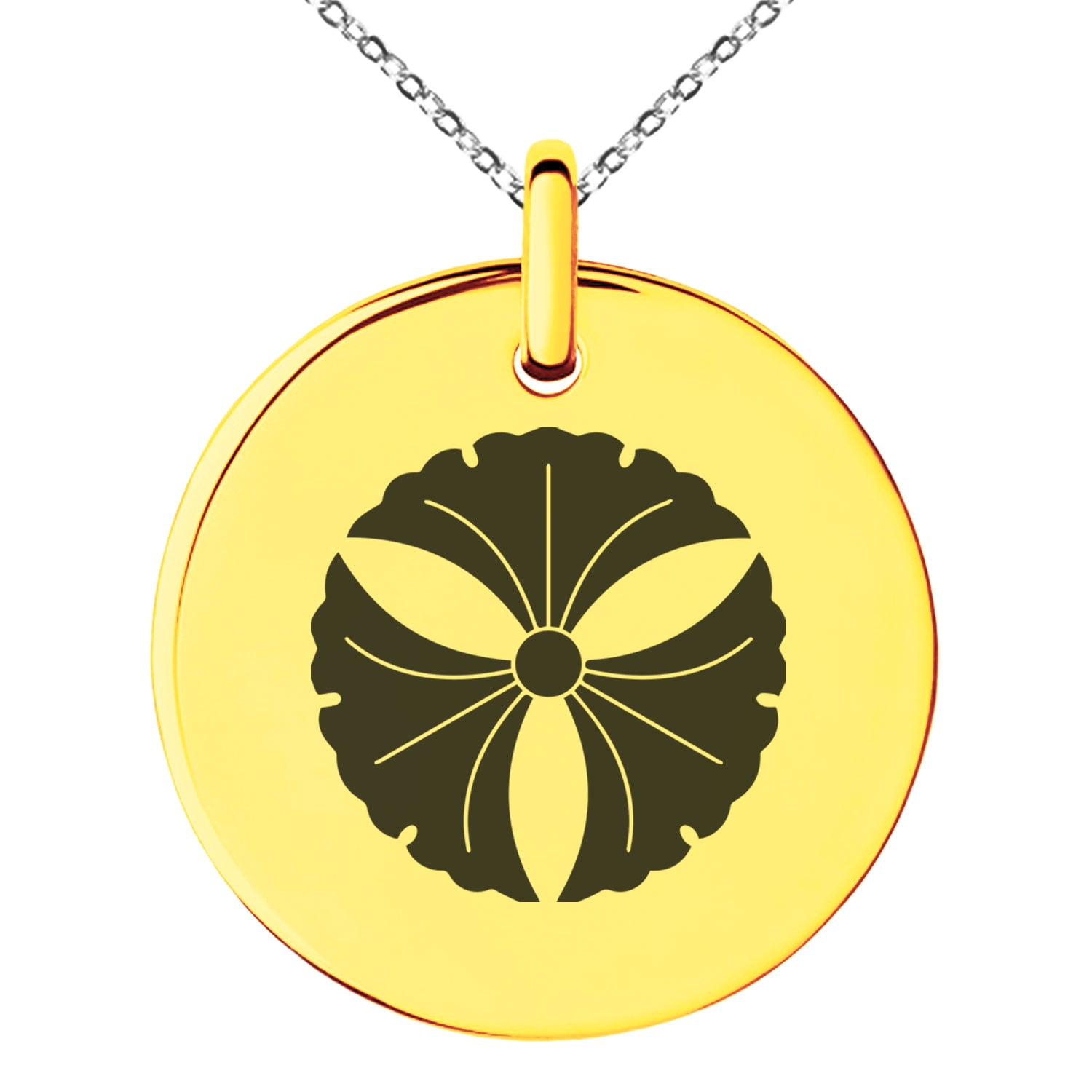 Stainless Steel Tree Ginkgo Leaves Kamon Crest Engraved Small Medallion ...