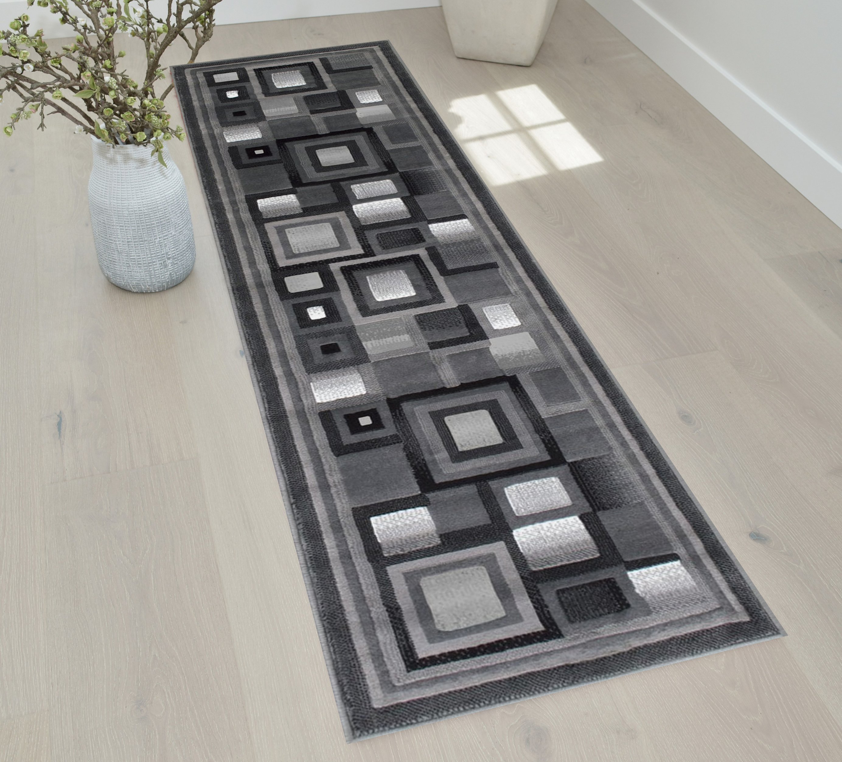 handcraft abstract black/silver/gray geometric modern squares pattern ...