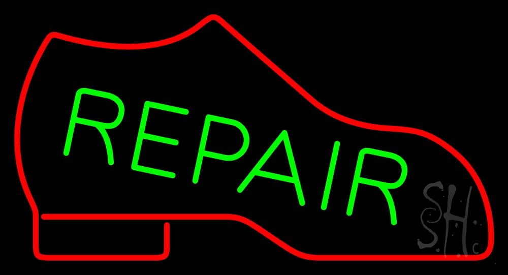 Red Boot Green Repair LED Neon Sign 20 x 37 - inches, Black Square Cut ...