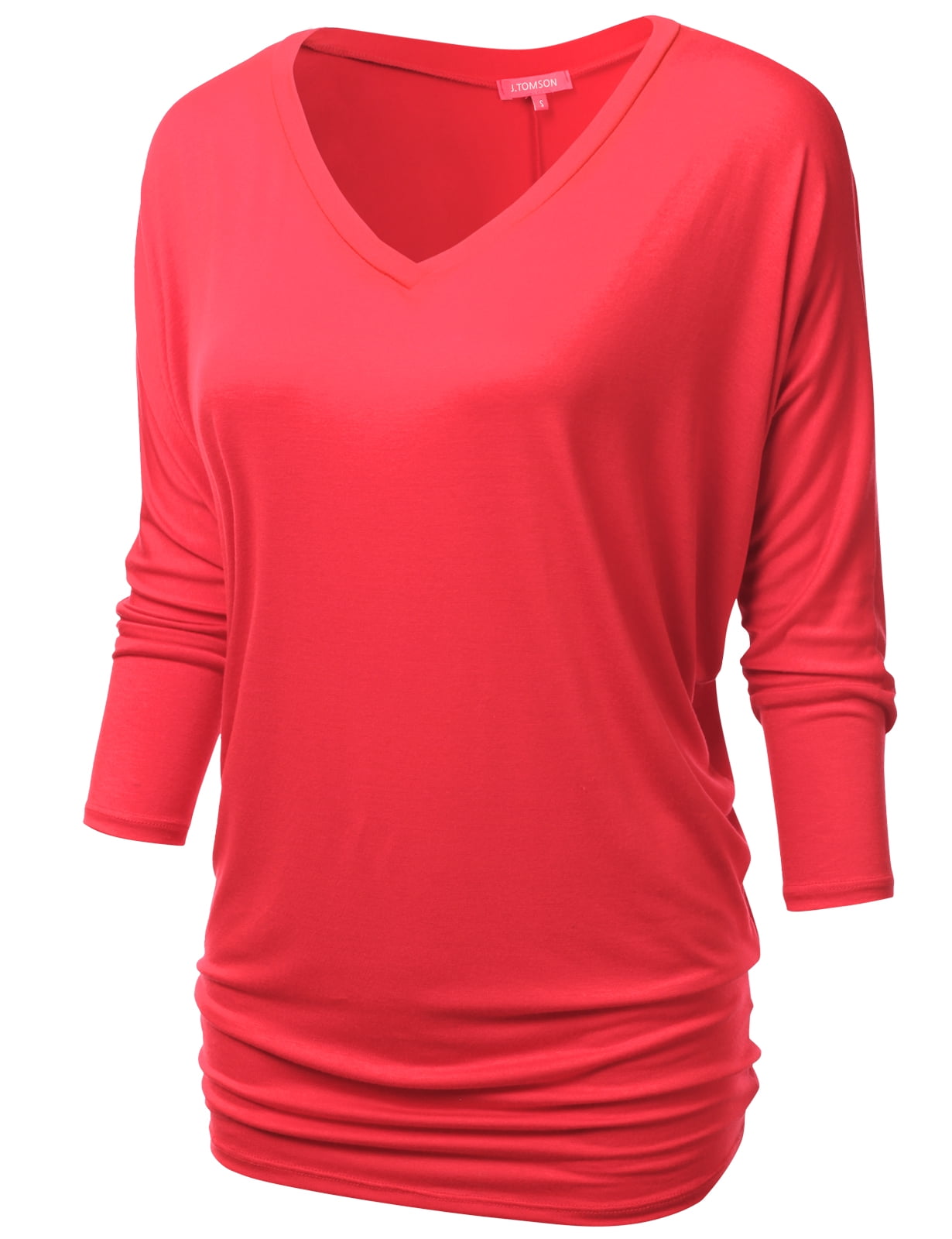Thanth Womens Dolman Sleeves V-Neck Solid Shirring Drape Basic Tunic ...
