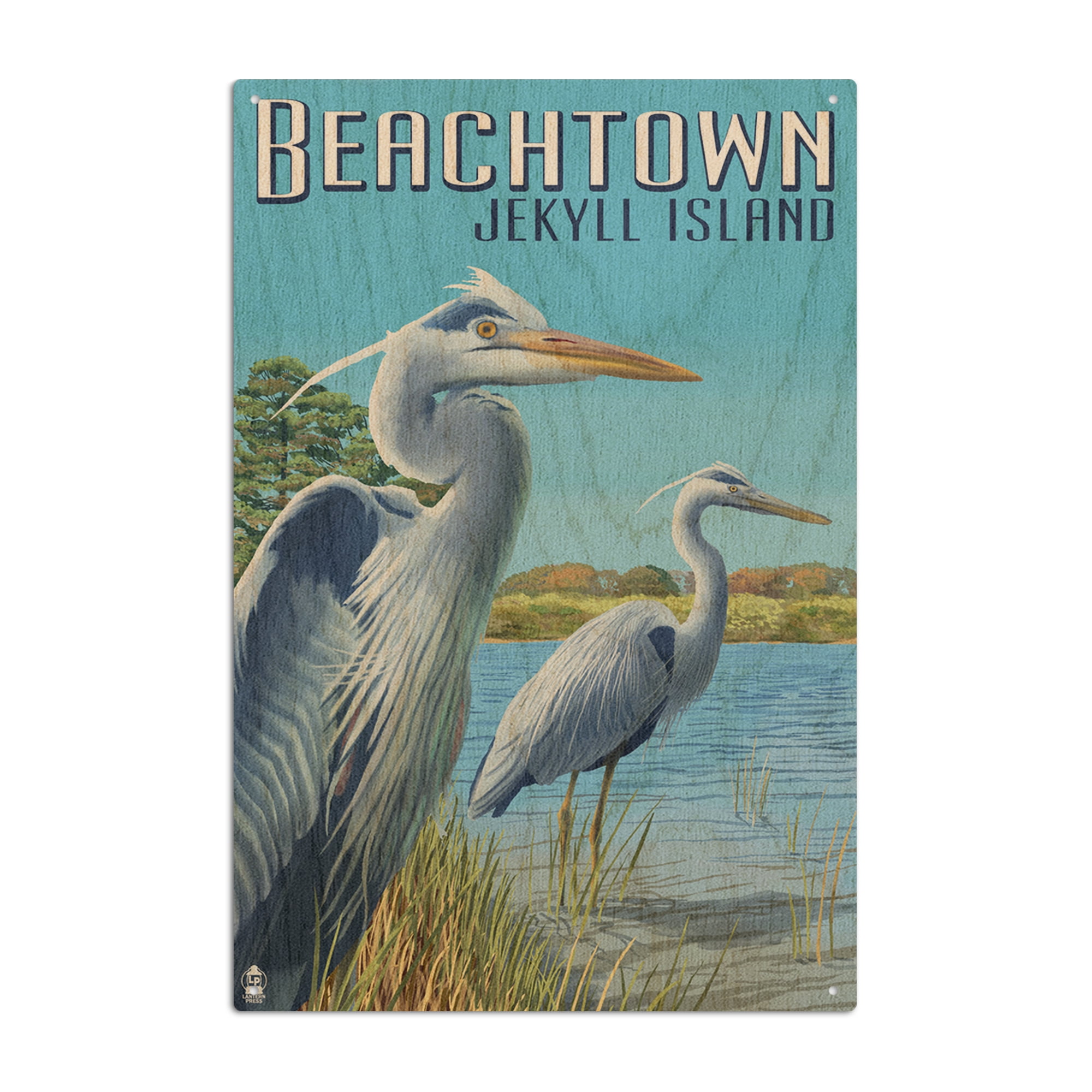 Beachtown, Jekyll Island, Georgia, Blue Herons Birch Wood Wall Sign ...