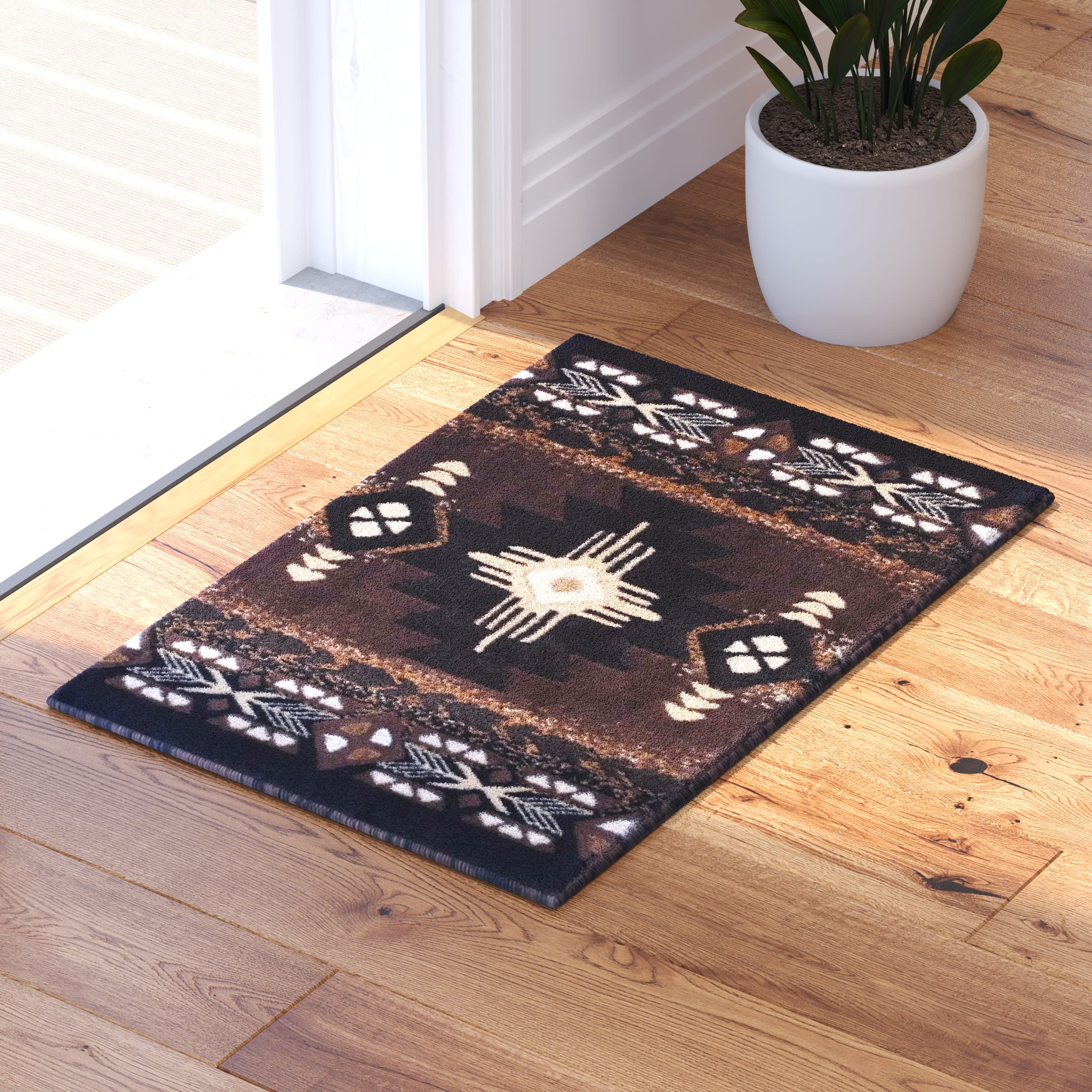 Masada Rugs South West Door Mat Area Rug Design C318 Chocolate (24 Inch ...