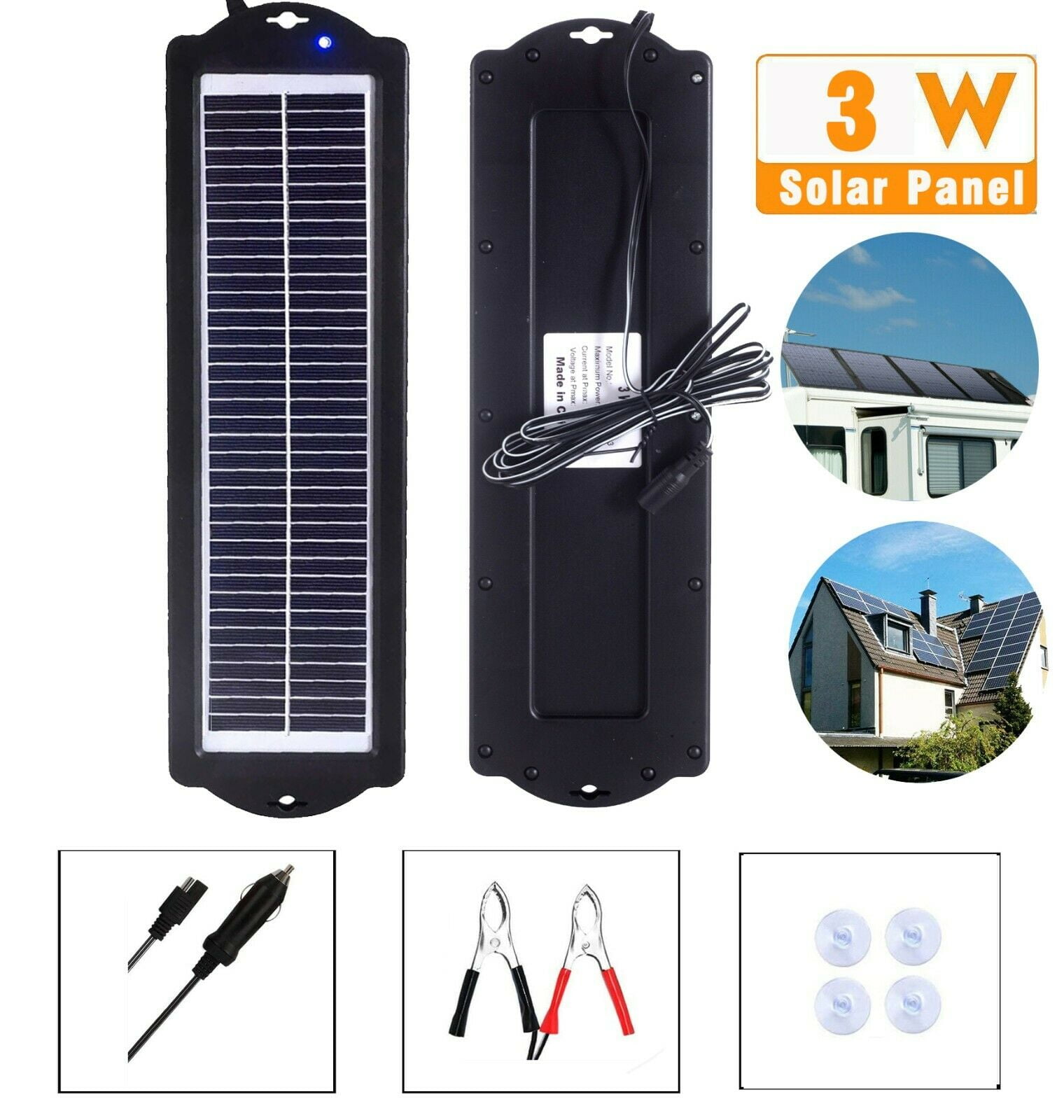 3W Solar Panel Kit Mono 3 Watt 12V Trickle Charge Battery Charger ...