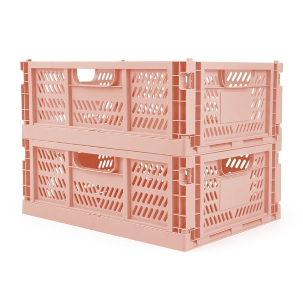 Collapsible Plastic Storage Crates, 16L, Pink, 2 Pack - Walmart.com