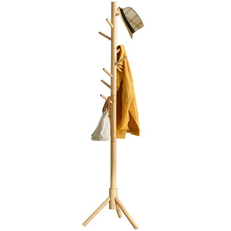 IBUYKE Coat Rack Freestanding, Wooden Coat Tree with 3 Adjustable Sizes ...