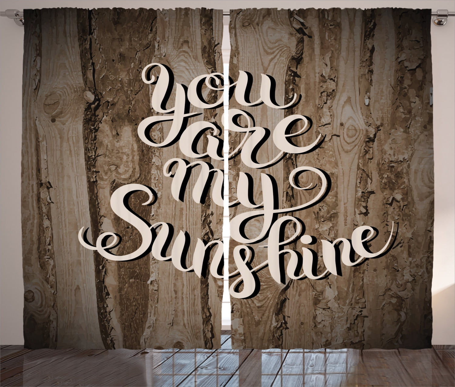 Quotes Decor Curtains 2 Panels Set, Romantic Positive Phrase on Rustic ...