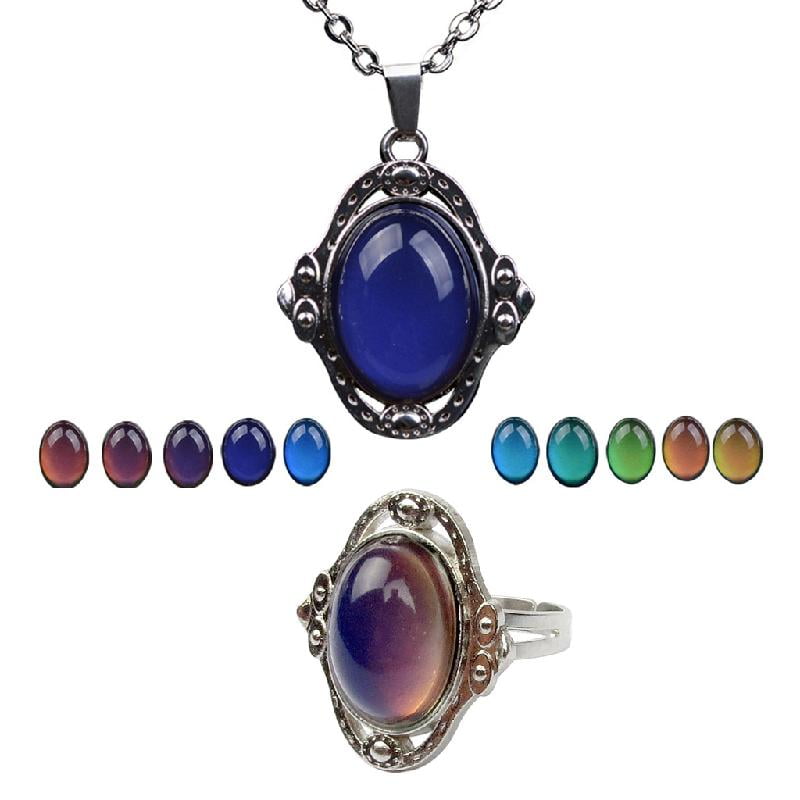 Vintage Emotional Color Changing Necklace Gemstone Color Change Ring ...