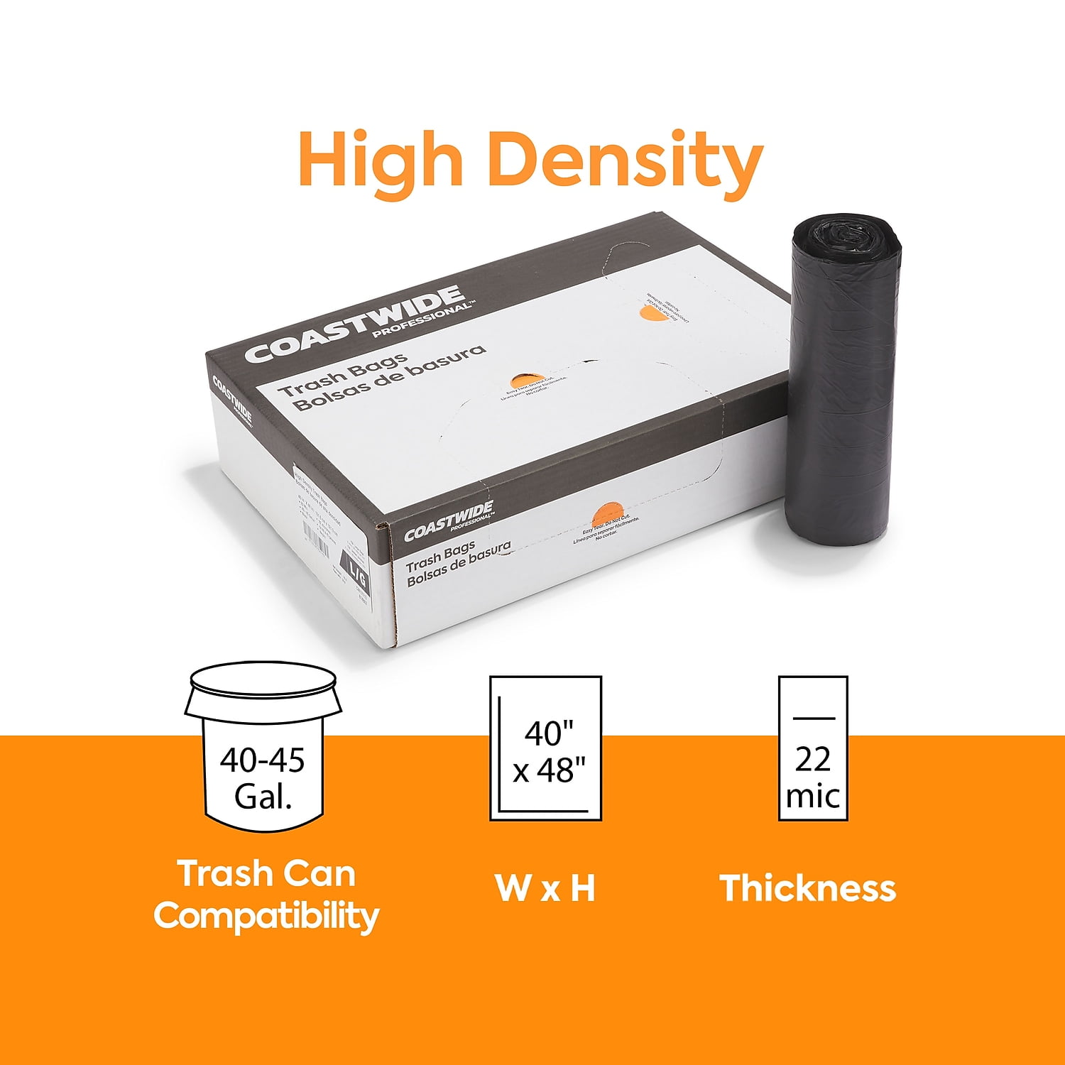 Brighton Trash Bags 40-50 gal 40x48 Hi-Density 22 Mic Black 6 Rolls ...