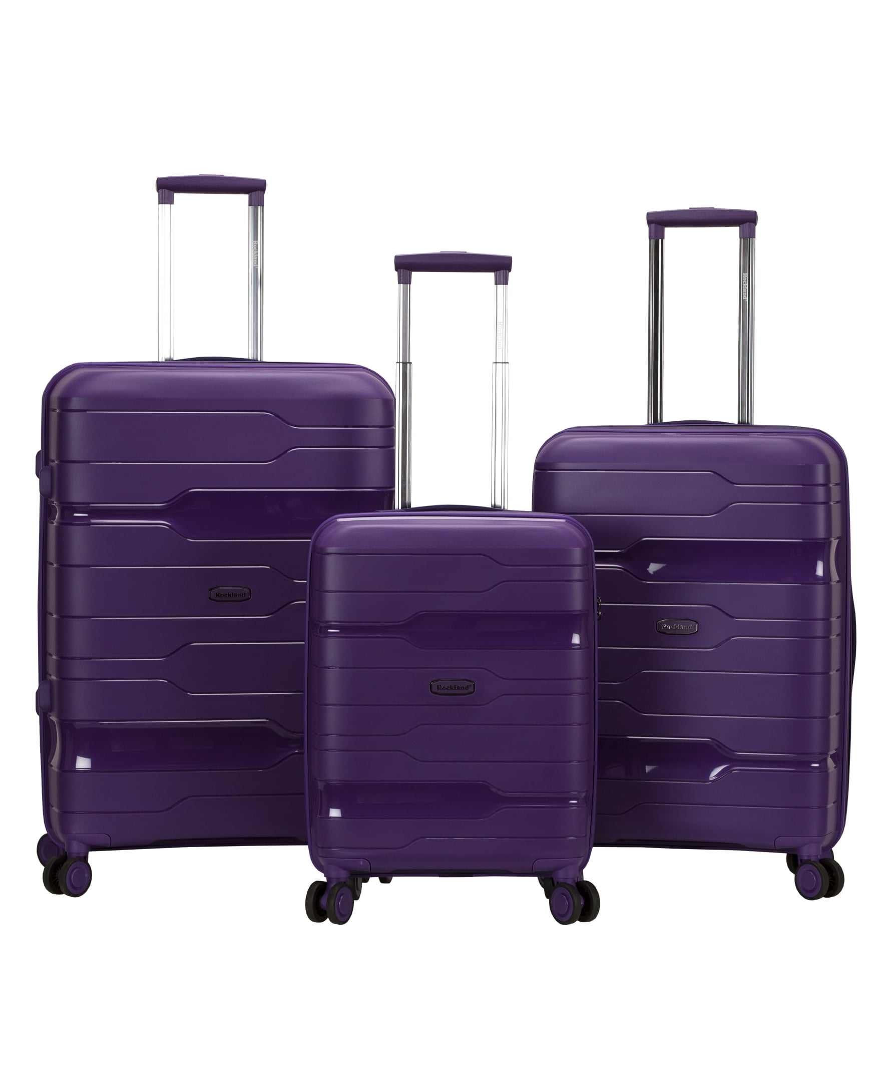 Rockland Luggage Linear 3 Piece Polypropylene Luggage Set, Purple ...