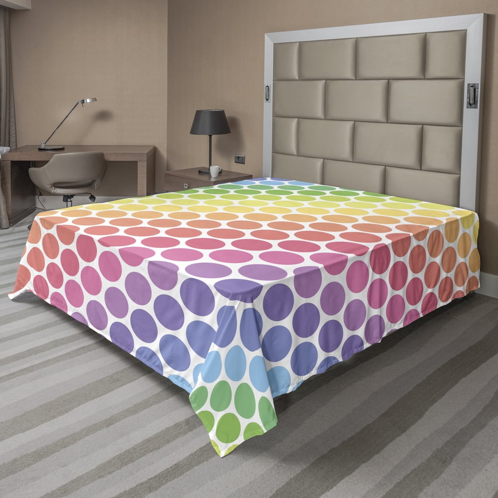 Polka Dots Flat Sheet, Polka Dots in Soft Rainbow Colors Big Points ...