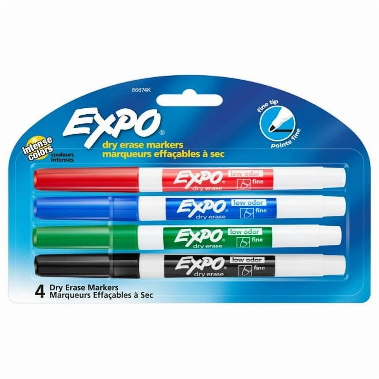 Expo Low Odour Dry Erase Markers, Fine Tip, Assorted Colours, 4 Count ...