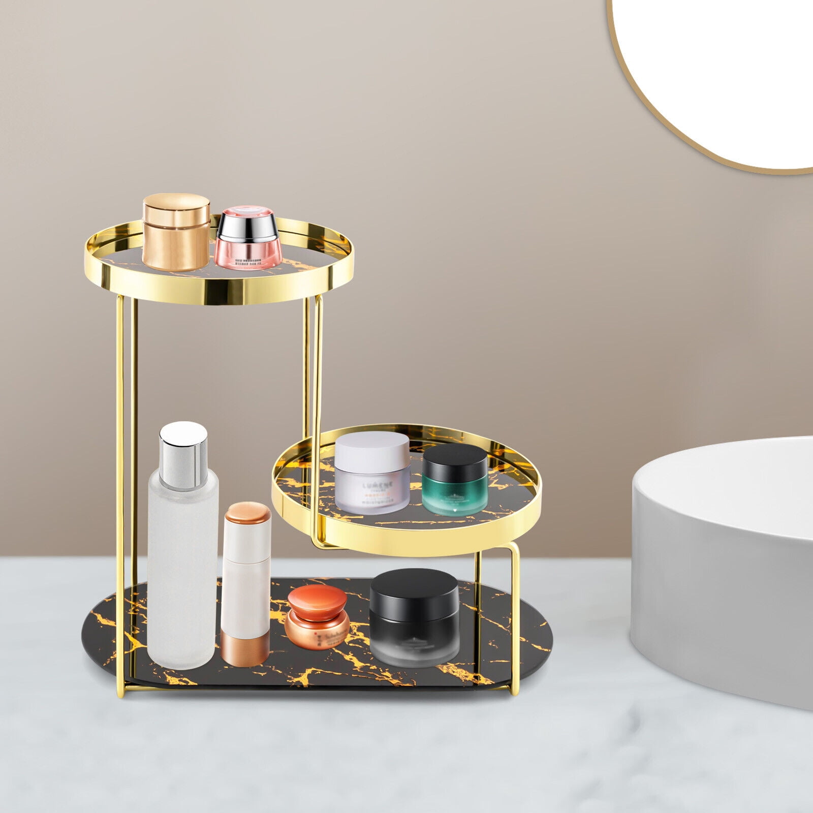 3-Tier Vanity Tray Shelf for Makeup Cosmet Bathroom Organizer ...