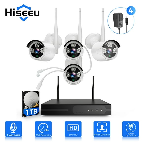 Hiseeu Outdoor Wireless Security Camera System, 4-Pack 3MP with 10CH ...
