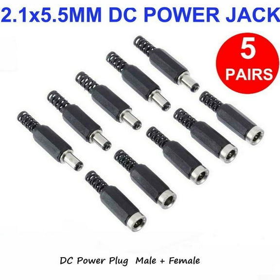 Guy-Tech 10 Pairs 12V Male+Female 2.1x5.5MM DC Power Jack Plug Adapter ...