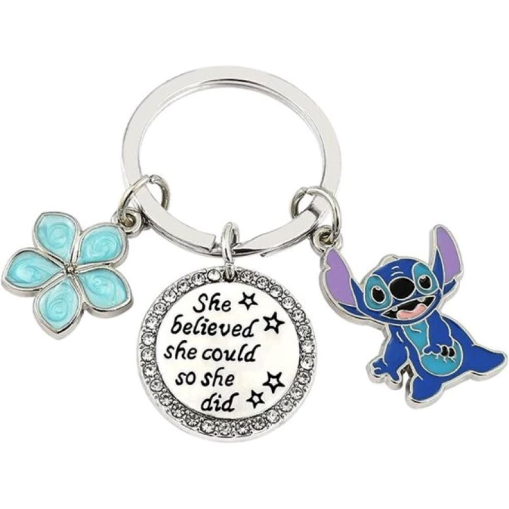 Stitch Cartoon, Flower and Charm Keyring Keychain - Walmart.com