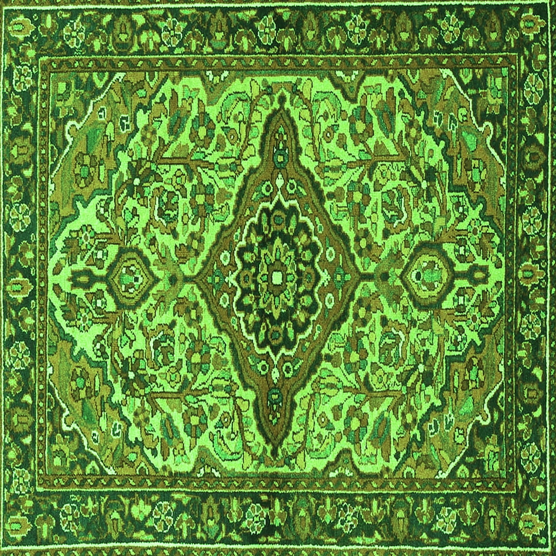 Ahgly Company Indoor Square Medallion Green Traditional Area Rugs, 3 ...