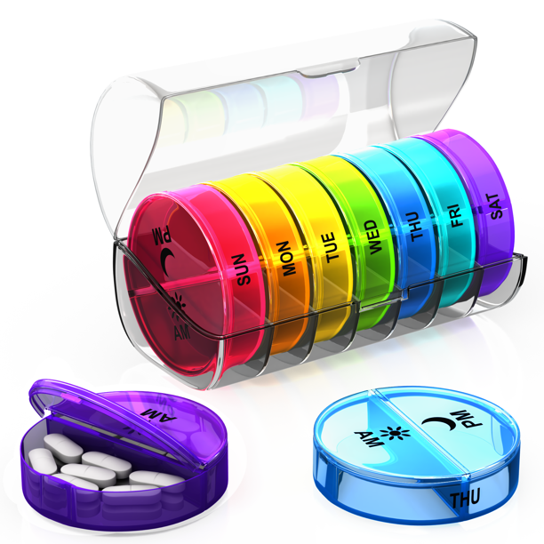 Small 7 Day Weekly Tower Pill Box Organizer Med Dispenser - 2 Times a ...