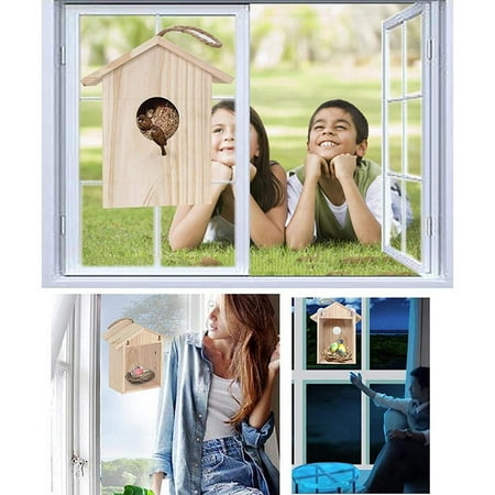 Birdhouse Bird Feeder Wooden Hanging Box Outdoor Window Cage With ...