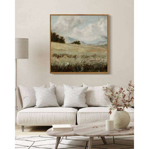 Drsoum Large 24x24in Natural Framed Vintage Landscape Canvas Wall Art ...