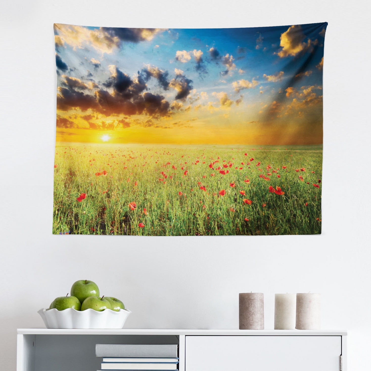 Poppy Flower Tapestry, Watercolors Vibrant Poppies Graphic Peace and ...